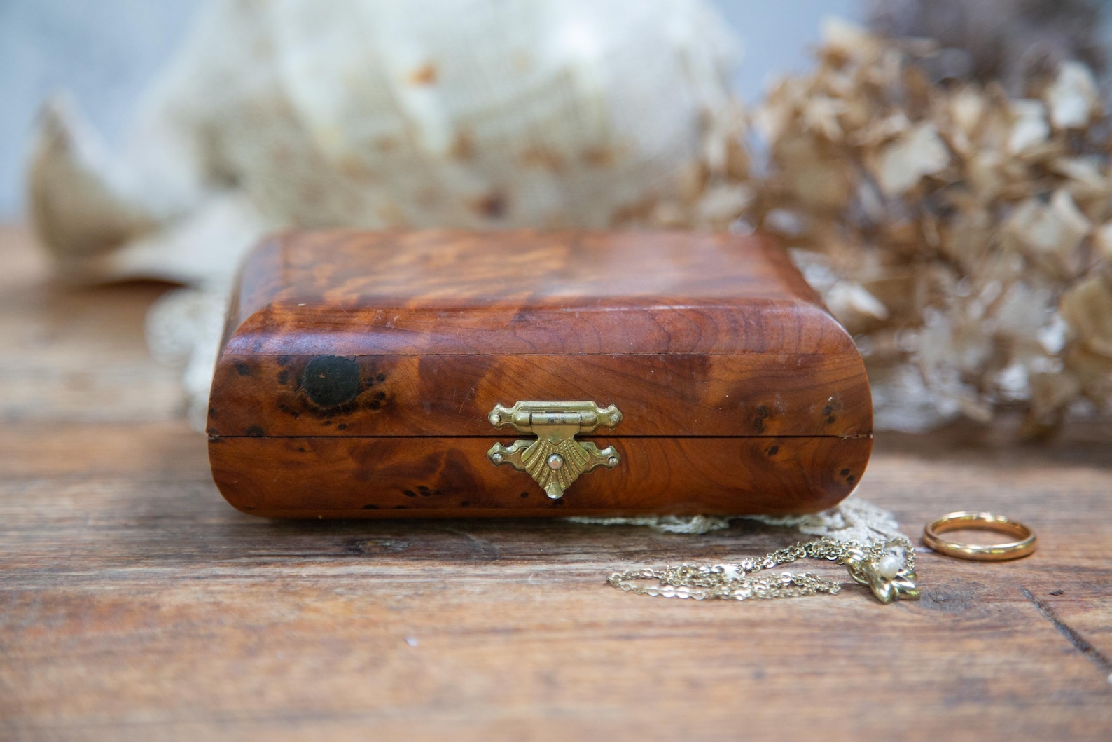 Tortoiseshell Wood Box. Thuya Burl Burr Veneer. Brown Orange. Jewellery ...