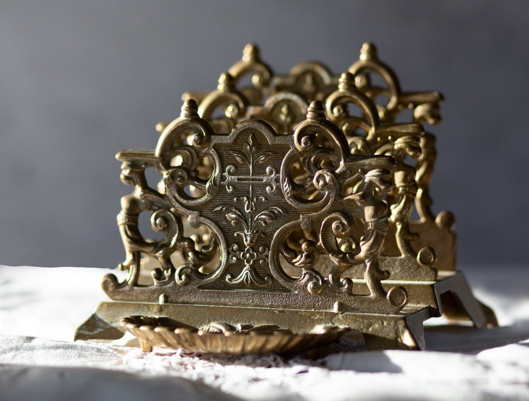 Victorian Edwardian Brass Letter Rack. Tabletop. Desk Office Tidy. Art ...