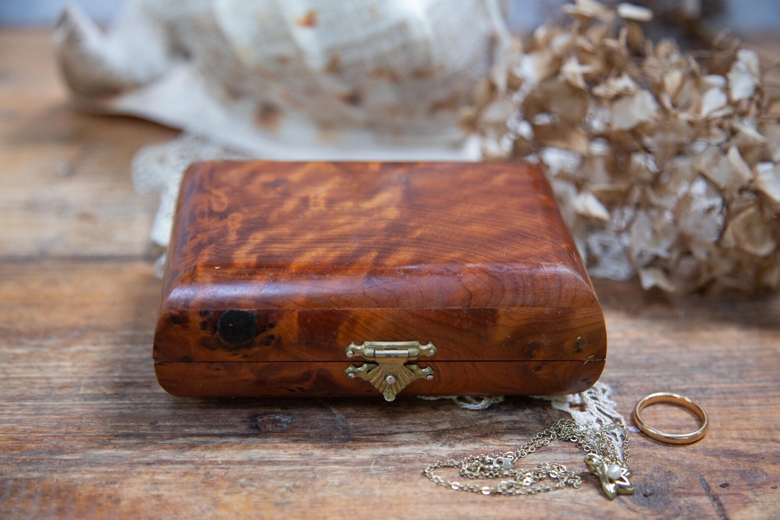 Tortoiseshell Wood Box. Thuya Burl Burr Veneer. Brown Orange. Jewellery ...