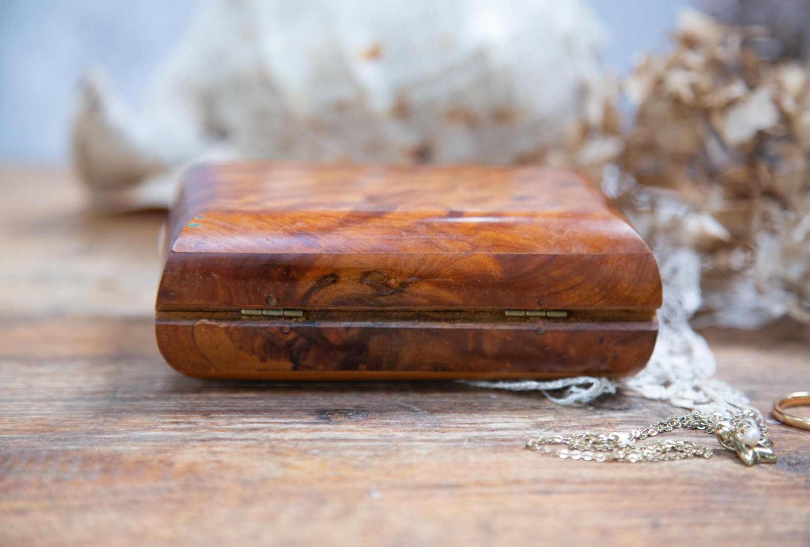 Tortoiseshell Wood Box. Thuya Burl Burr Veneer. Brown Orange. Jewellery ...
