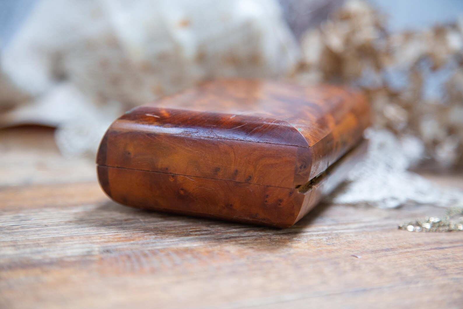 Tortoiseshell Wood Box. Thuya Burl Burr Veneer. Brown Orange. Jewellery ...
