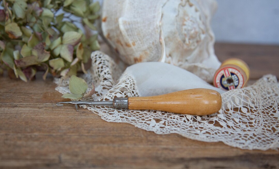 Patinated Rug Making Tool. Wooden Handle Latch Hook. Equipment ...