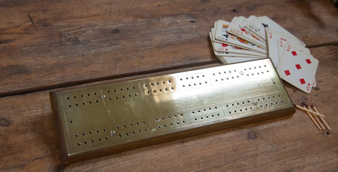 Antique Cribbage Board. Brass & Oak Wood. Card Game. Heavy. Victorian ...