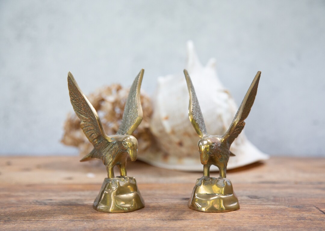 Vintage Brass Eagle Bird of Prey on Rock Medium Large Aged Patinated ...