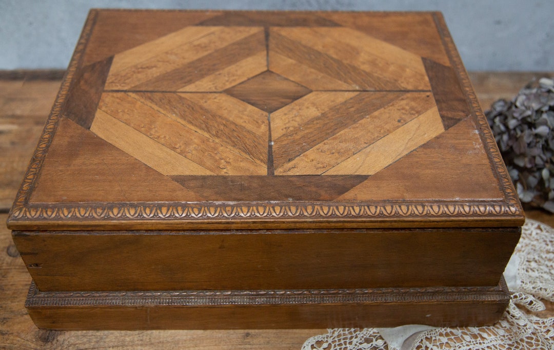 Victorian Large Wooden Box. Parquetry. Marquetry. Mirror. Craft ...