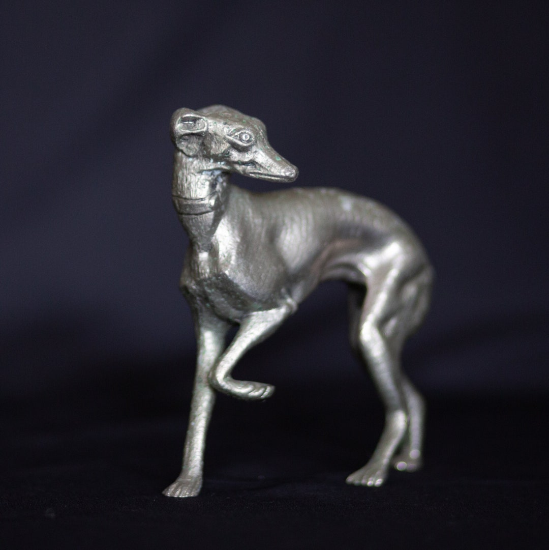 Model Greyhound Dog Sculpture. Whippet Figurine. Silver Tone. Verdigris ...