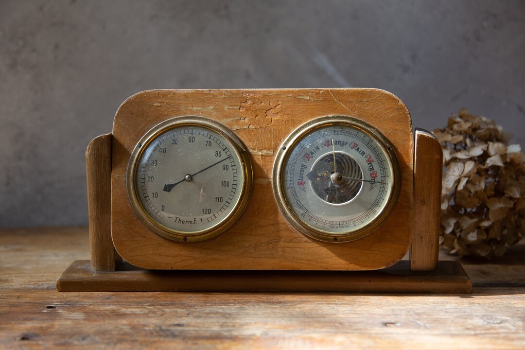 Aged Thermometer & Barometer. Weather Instrument. for Repair or Display ...