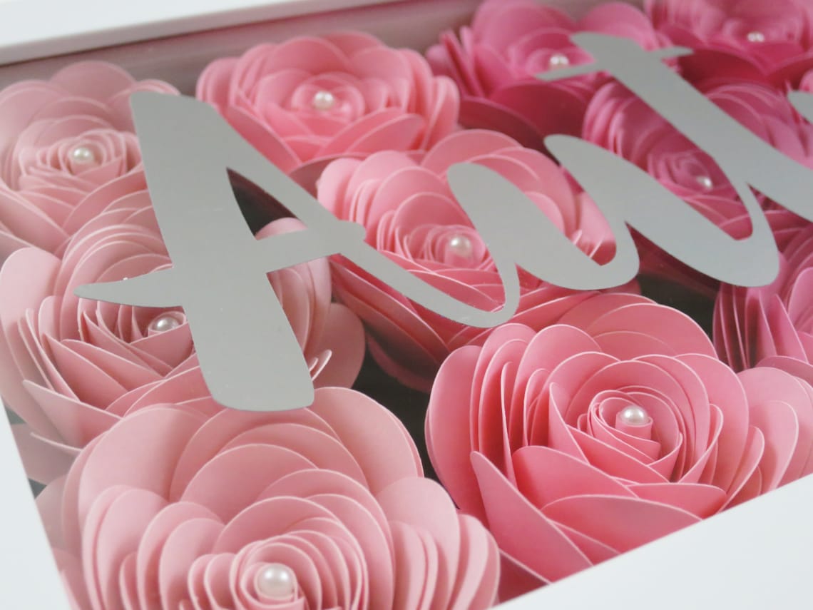 Nursery Wall Shadow Box Baby Name Art Pink Purple Blue or - Etsy