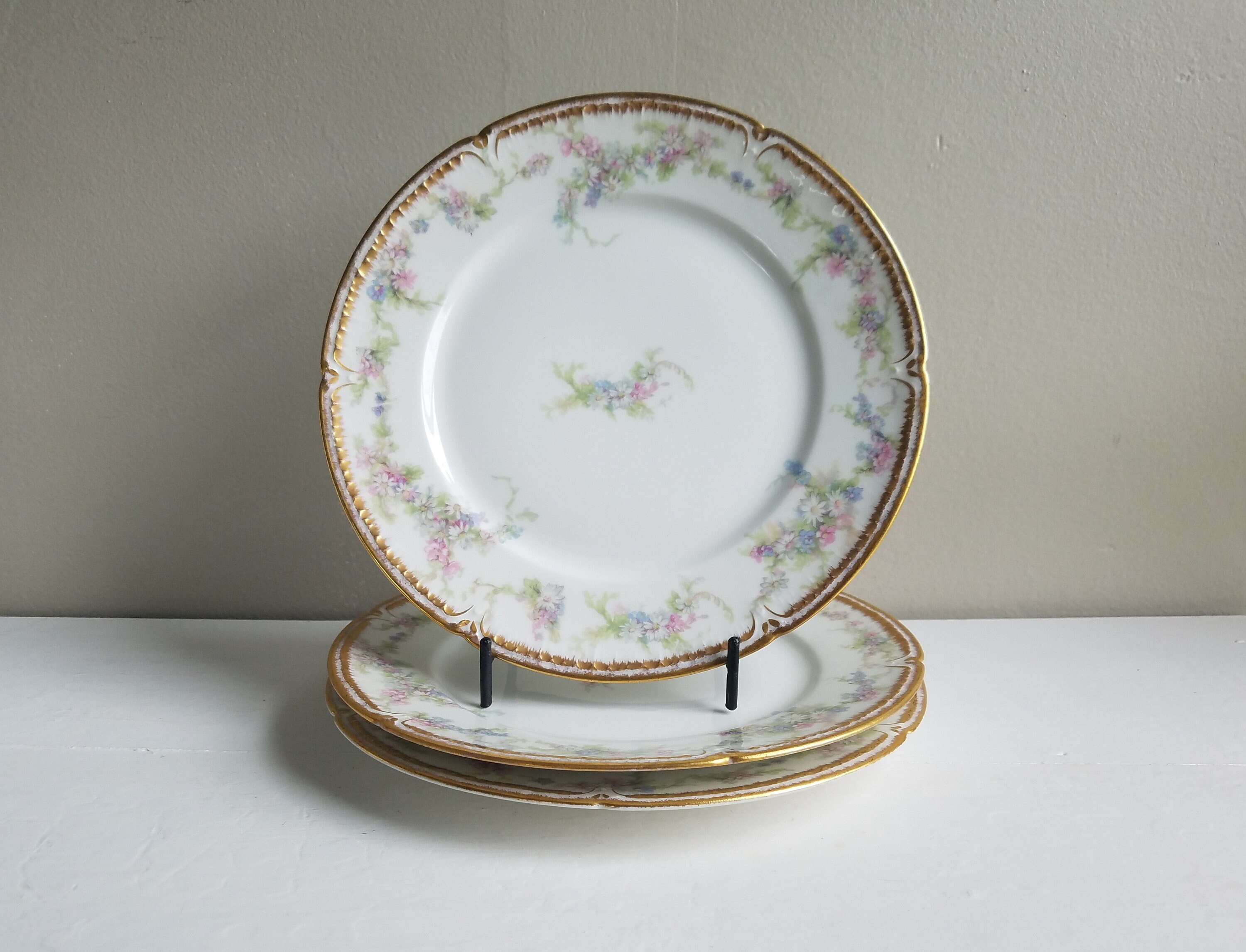 Antique Set of Three Limoges Floral Dinner Plates, Limoges France ...
