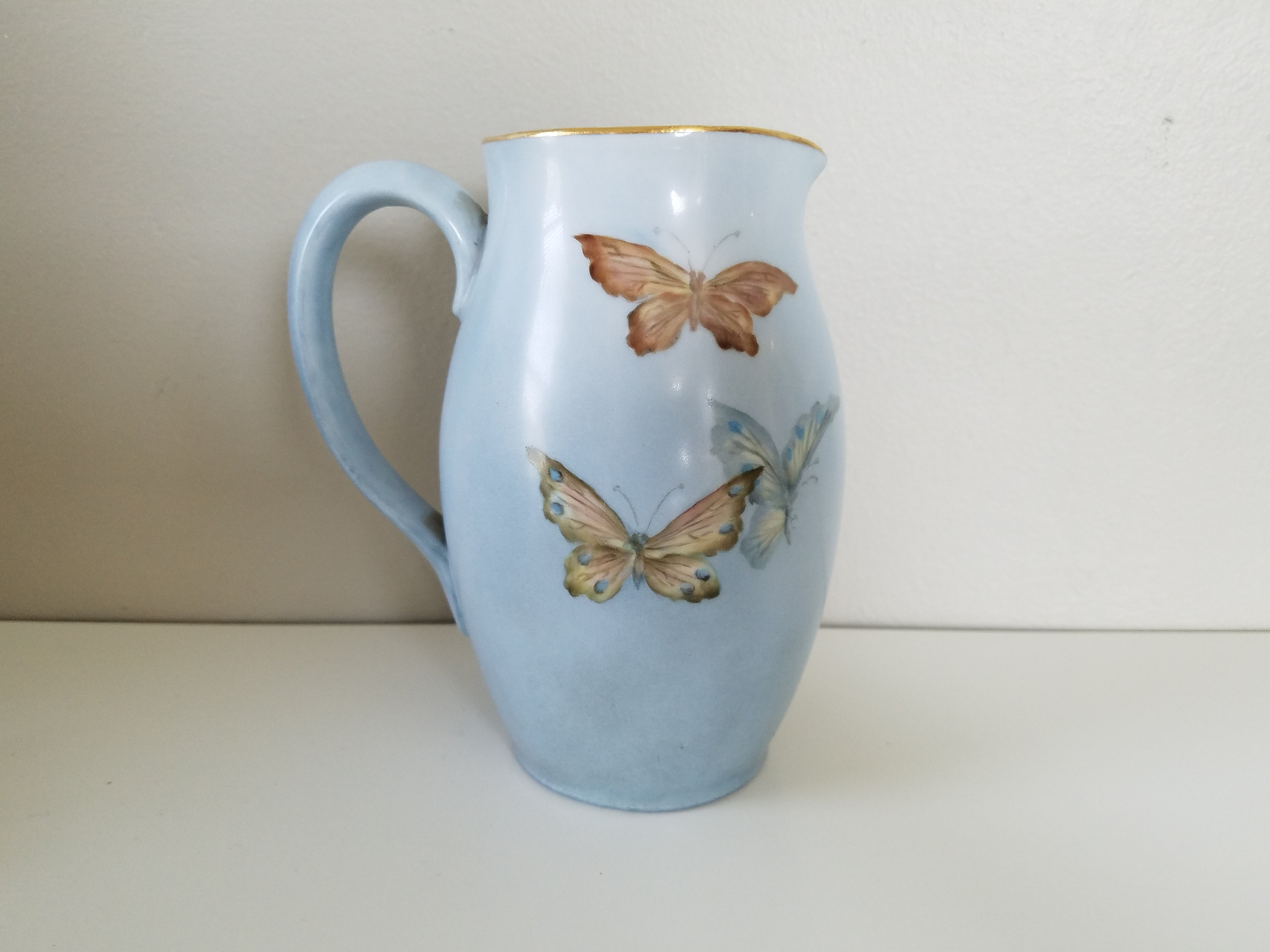 Antique & Hand-painted Pitcher With Butterflies by Hohenzollern, Made ...