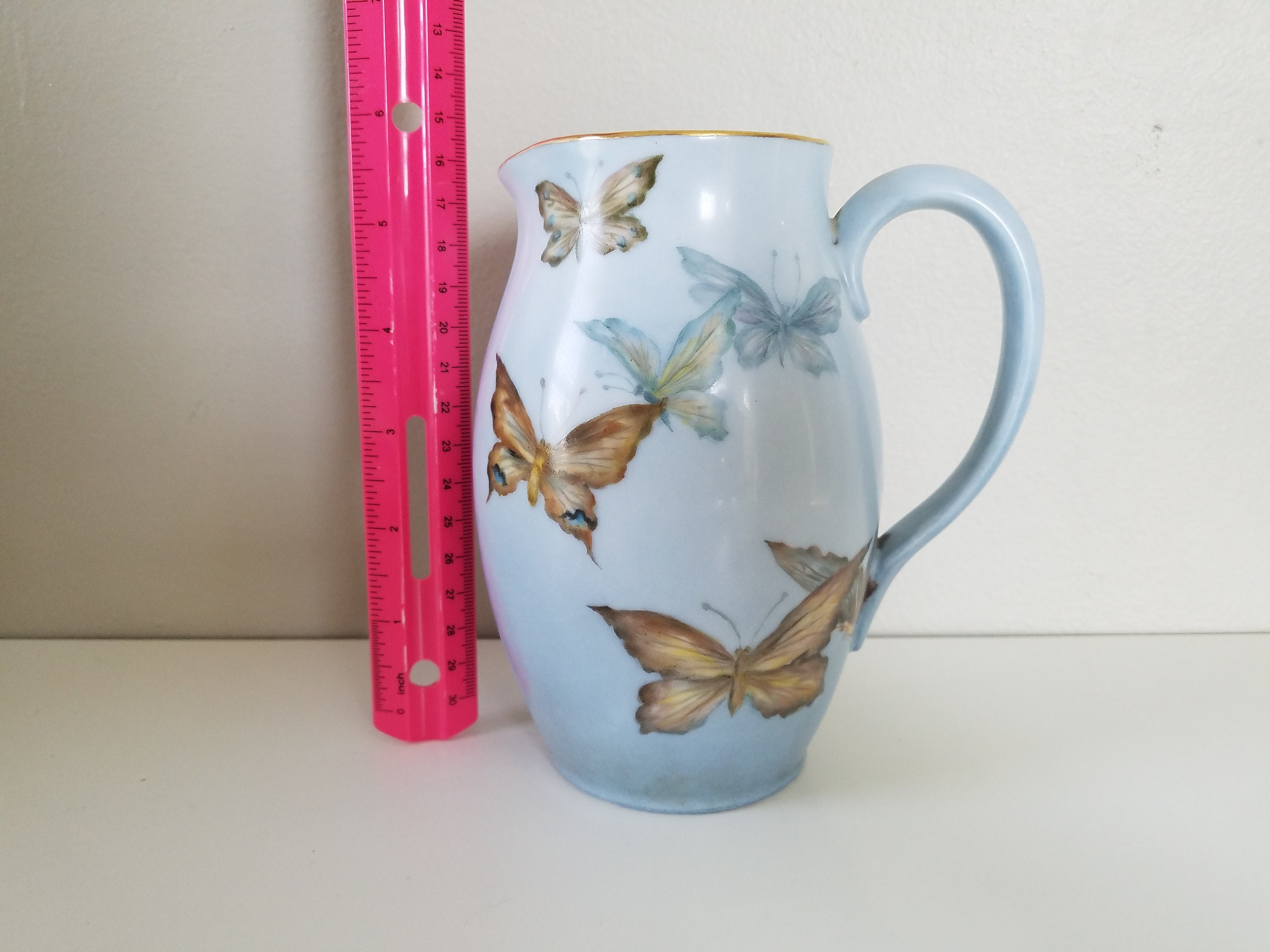 Antique & Hand-painted Pitcher With Butterflies by Hohenzollern, Made ...