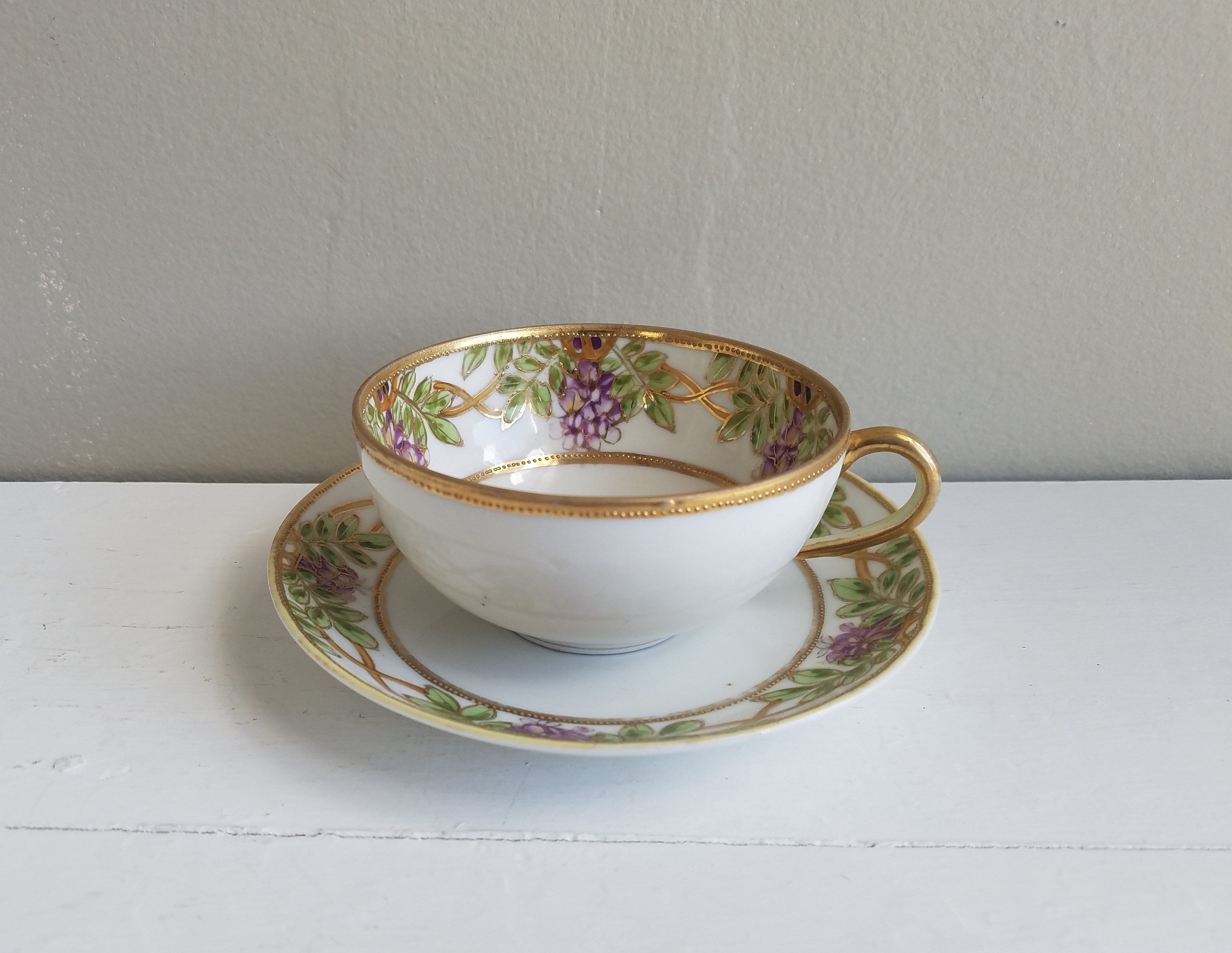Antique Hand-painted Nippon Floral Teacup and Saucer Plate, Antique ...