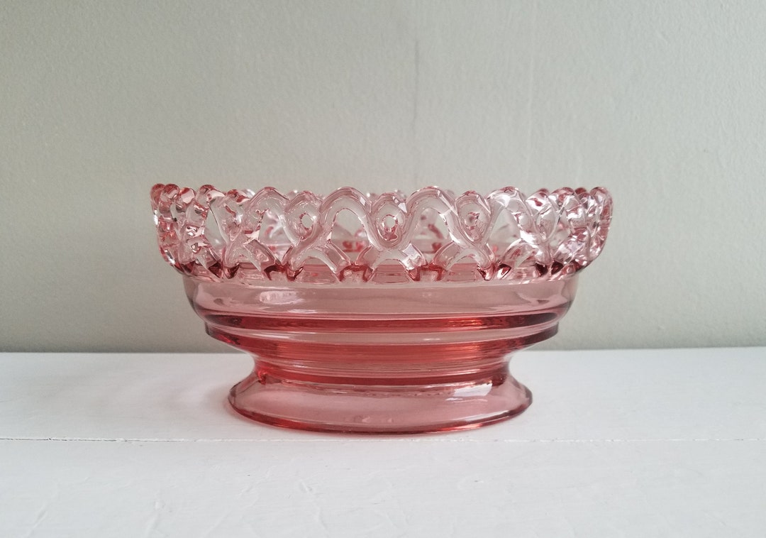 Vintage Imperial Glass Lace Edge Bowl, Vintage Glass, Pink Imperial ...