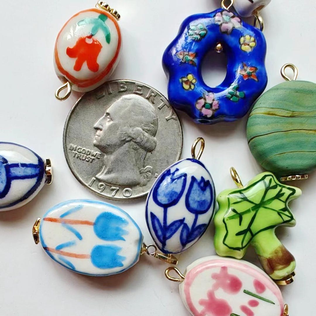 Handmade Flowers Trees Ceramic Beads Glass Beads Charms Pendants for ...