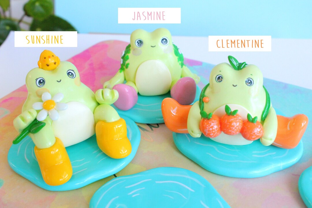 Froggy Spring Collection/ Desk Friends/ Clay Frog Figure/ Chic Figurine ...