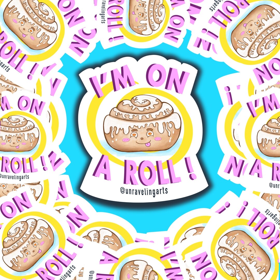 Cinnamon Roll Glossy Sticker Puns 3 Inch Sticker Watercolor Kawaii ...