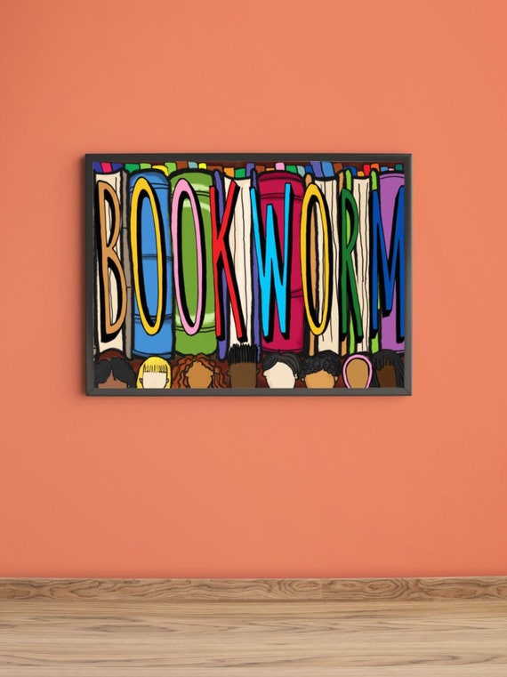 Bookworm Art Print Library Book Lover Illustration Books nerd | Etsy