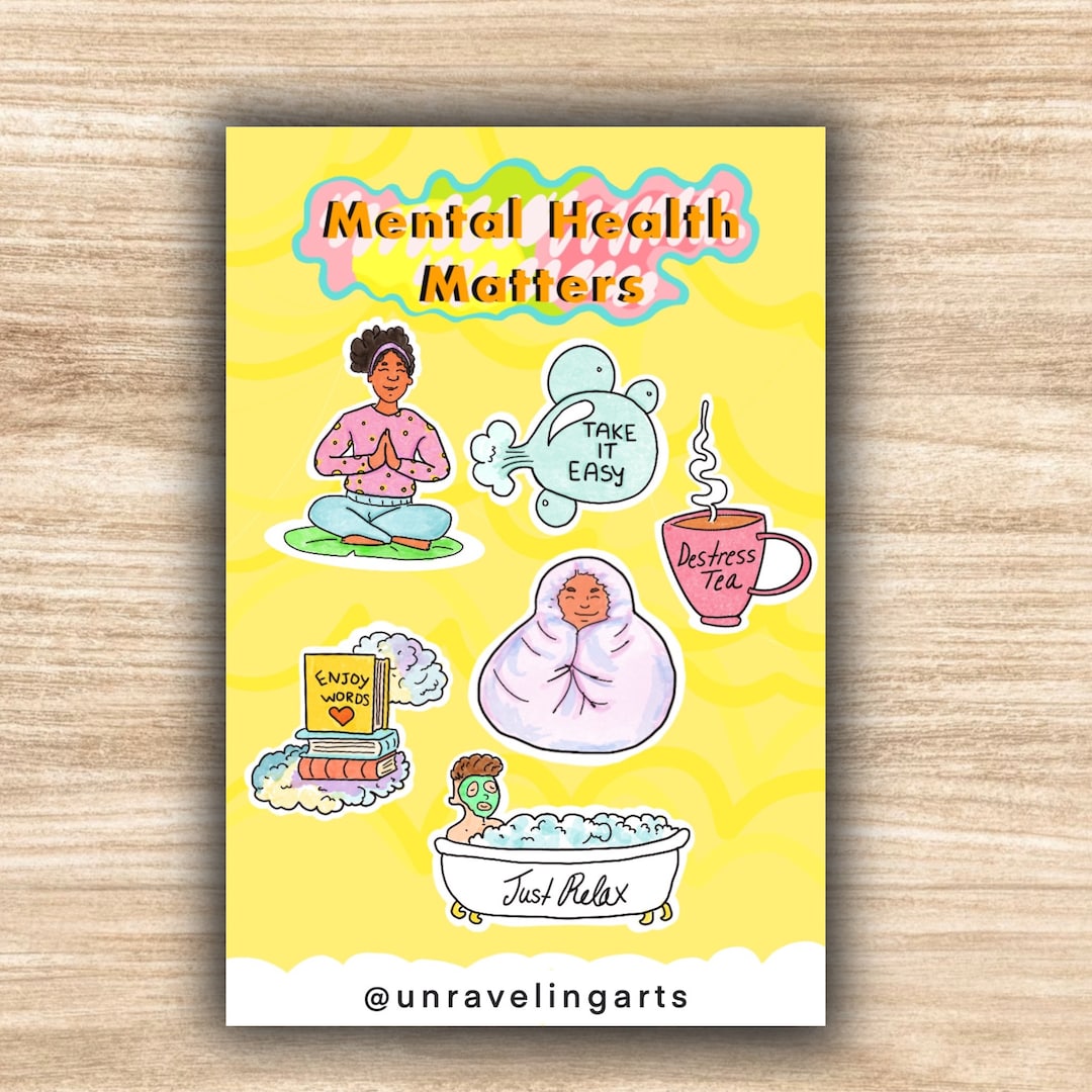 Mental Health Self Care Sticker 6 Sheet Glossy Laptop Computer Journal ...