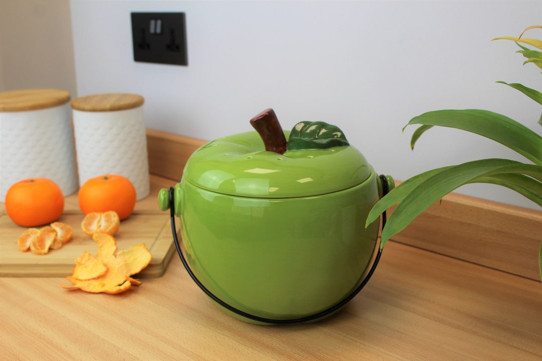 Green Apple Ceramic Compost Caddy for Food Waste Unique - Etsy UK