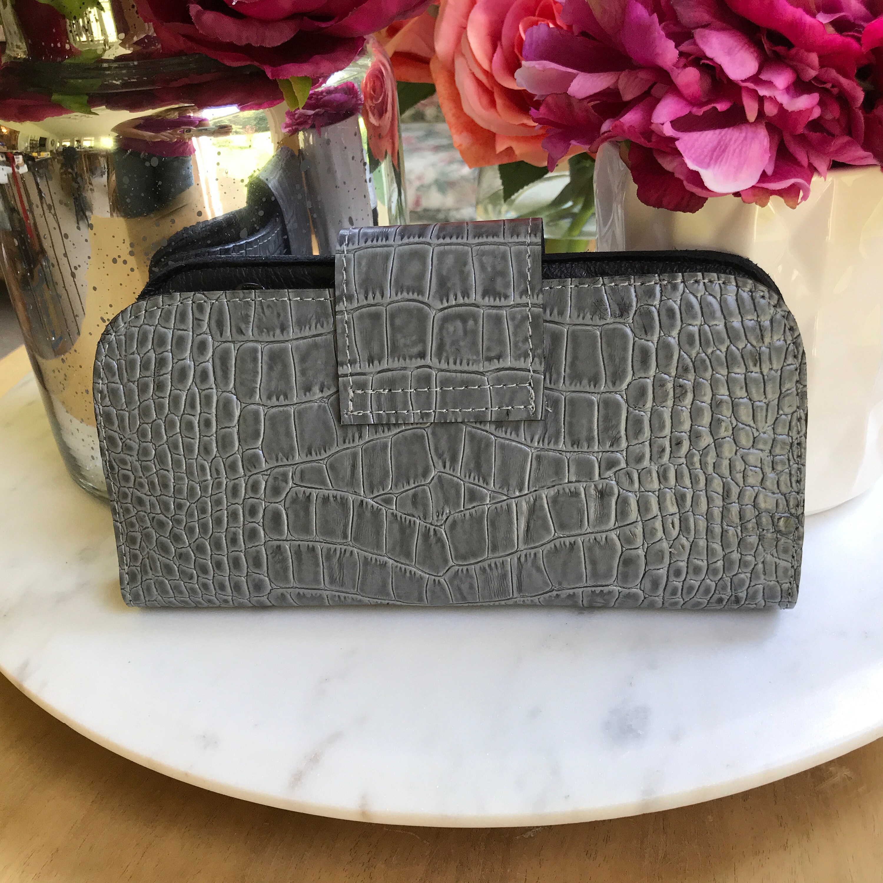 Grey leather wallet Women's leather wallet Grey | Etsy