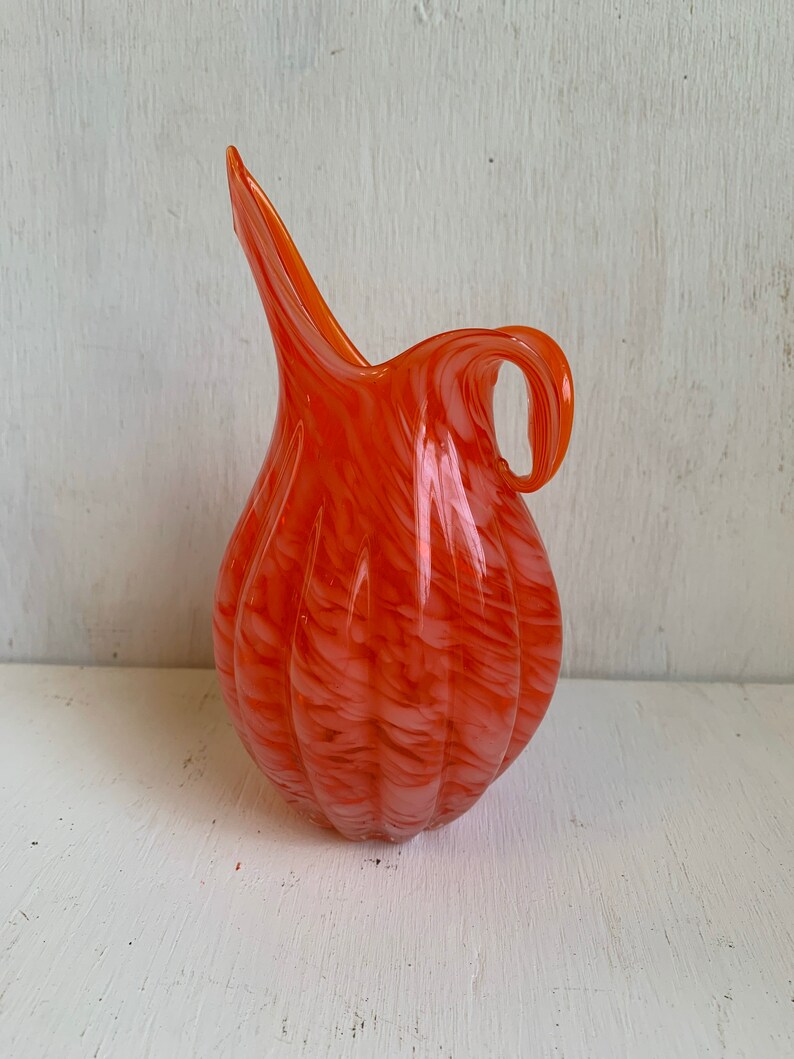 Lefton Red White Swirled Ribbed MCM Art Glass Pitcher Vase 6 - Etsy