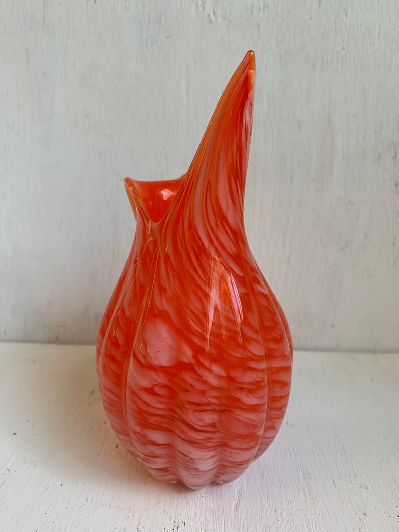 Lefton Red White Swirled Ribbed MCM Art Glass Pitcher Vase 6 Inches ...