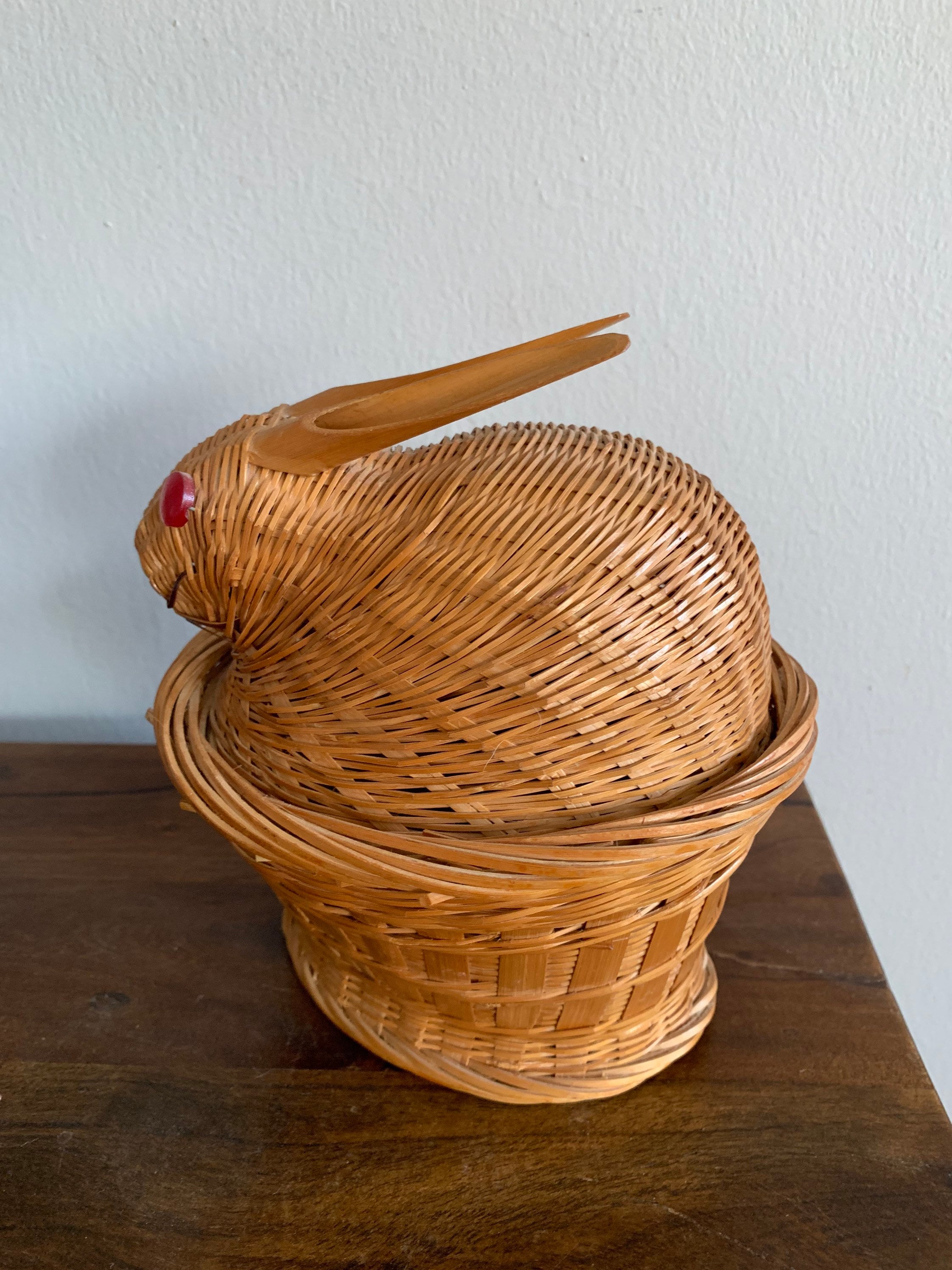 Rattan Rabbit Bunny Basket Red Button Eyes Wicker Basket for - Etsy