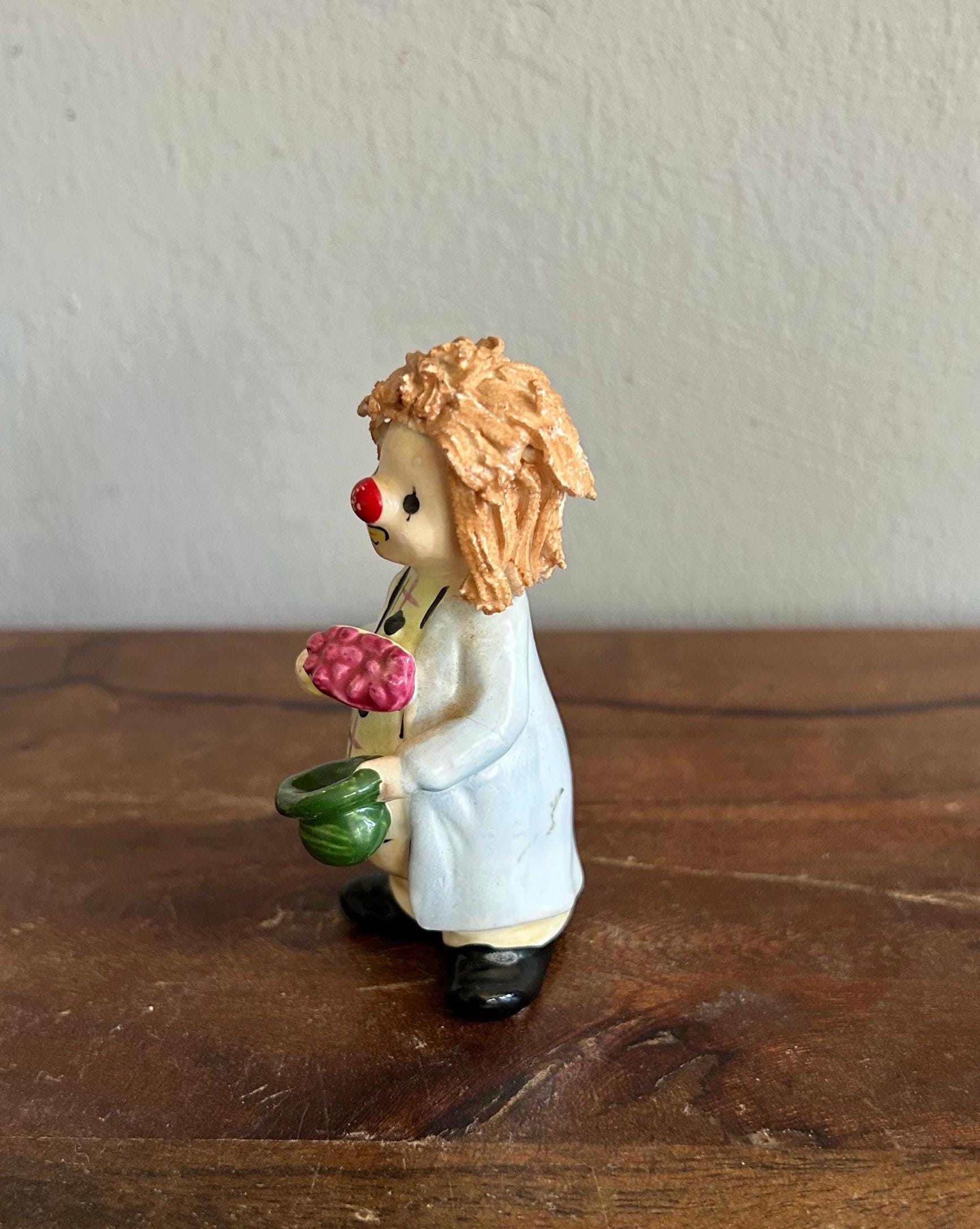 Enesco Porcelain Clown Spaghetti Hair Holding Hat and Flowers 1984 ...