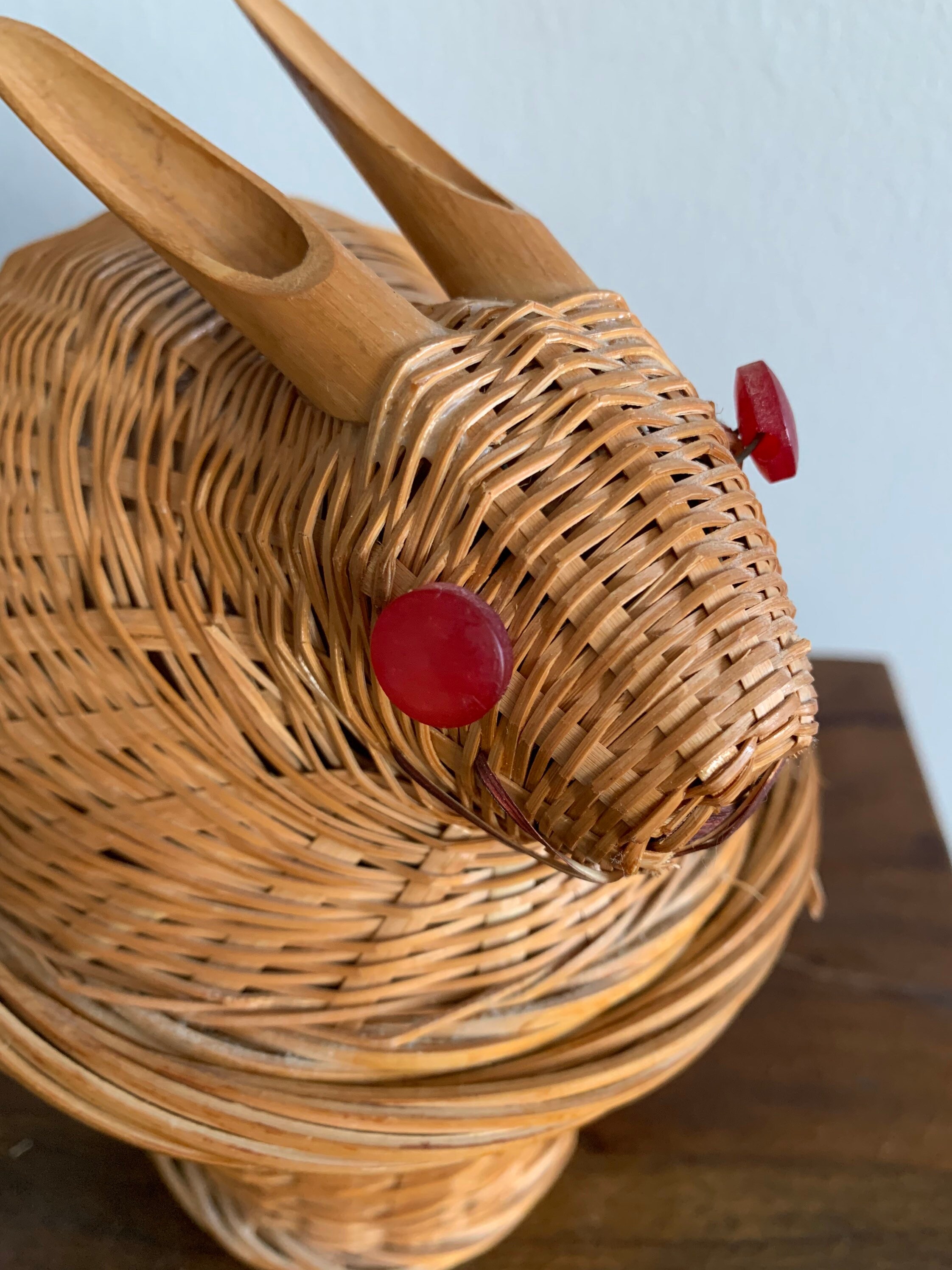 Rattan Rabbit Bunny Basket Red Button Eyes Wicker Basket for - Etsy