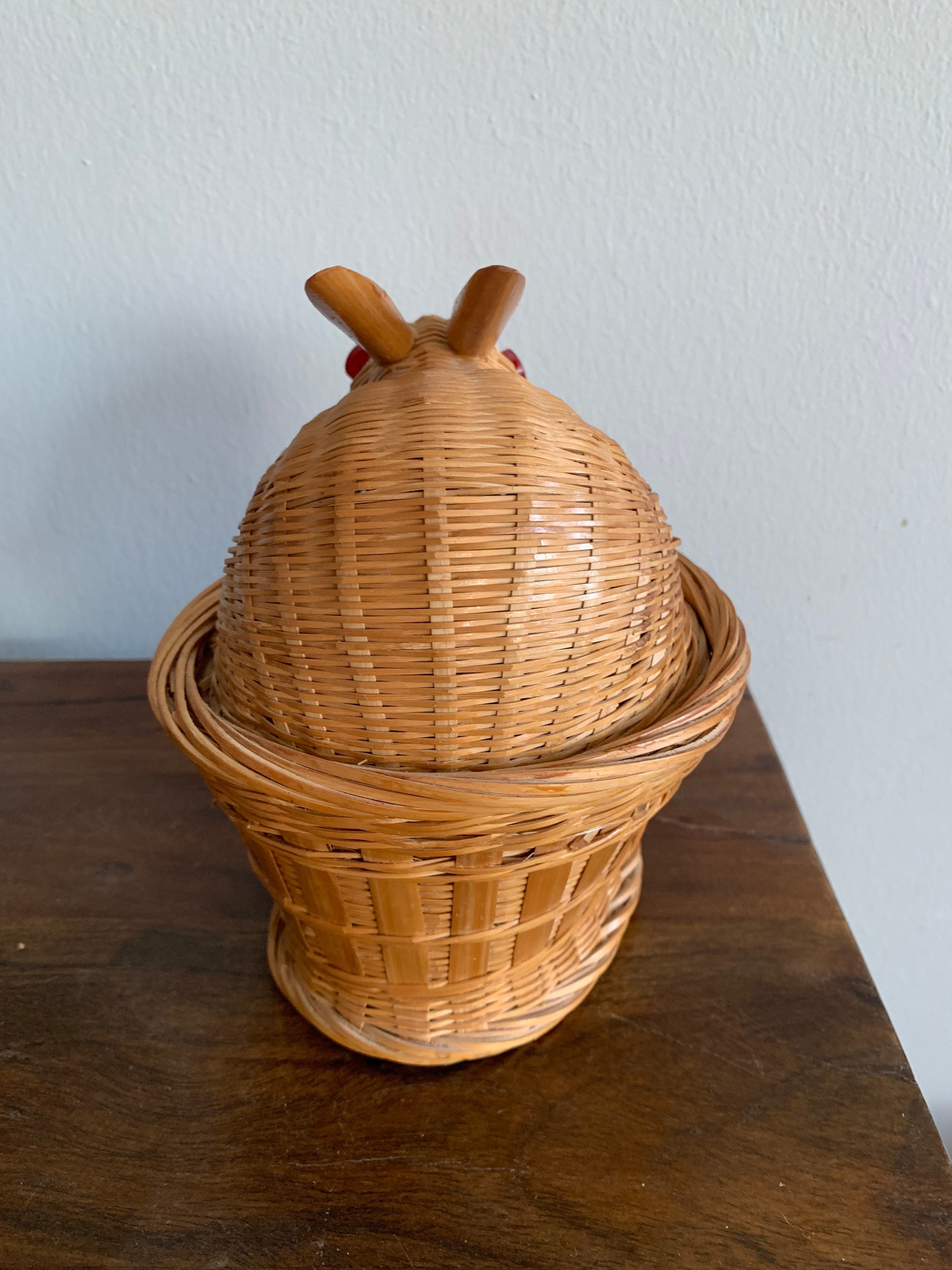 Rattan Rabbit Bunny Basket Red Button Eyes Wicker Basket for | Etsy