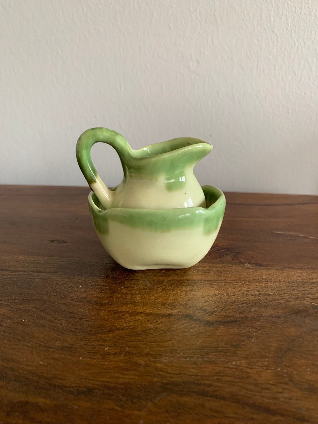 Mini Ceramic Pitcher and Bowl Set 3 Inches Tall, Creamy Light Yellow ...