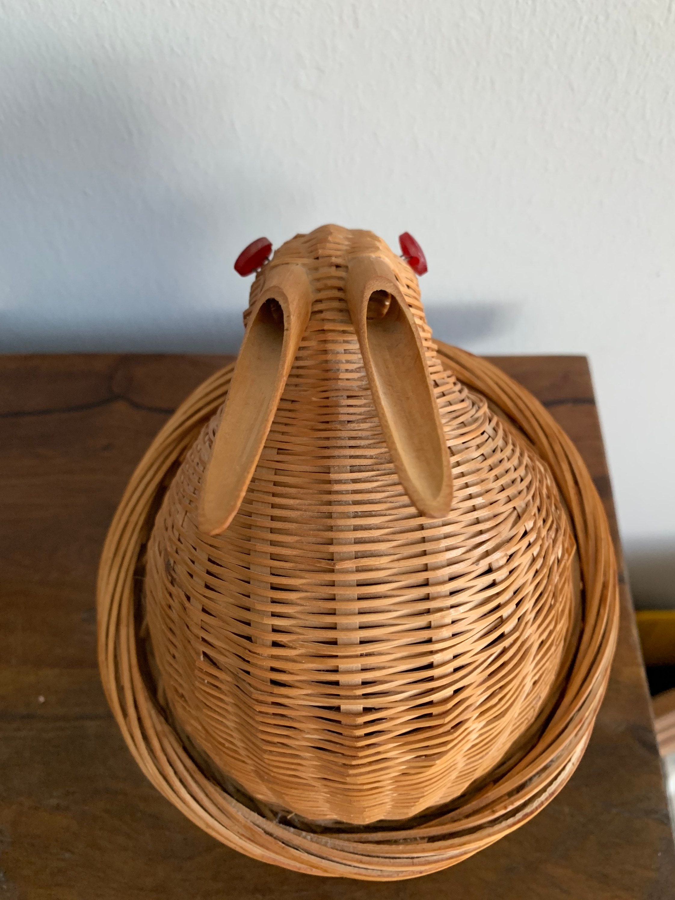 Rattan Rabbit Bunny Basket Red Button Eyes Wicker Basket for - Etsy