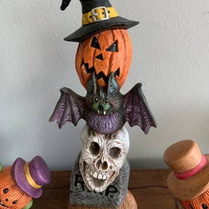 Ceramic Halloween Pumpkin Scarecrow Scary Totem Skull Bat Gravestone ...