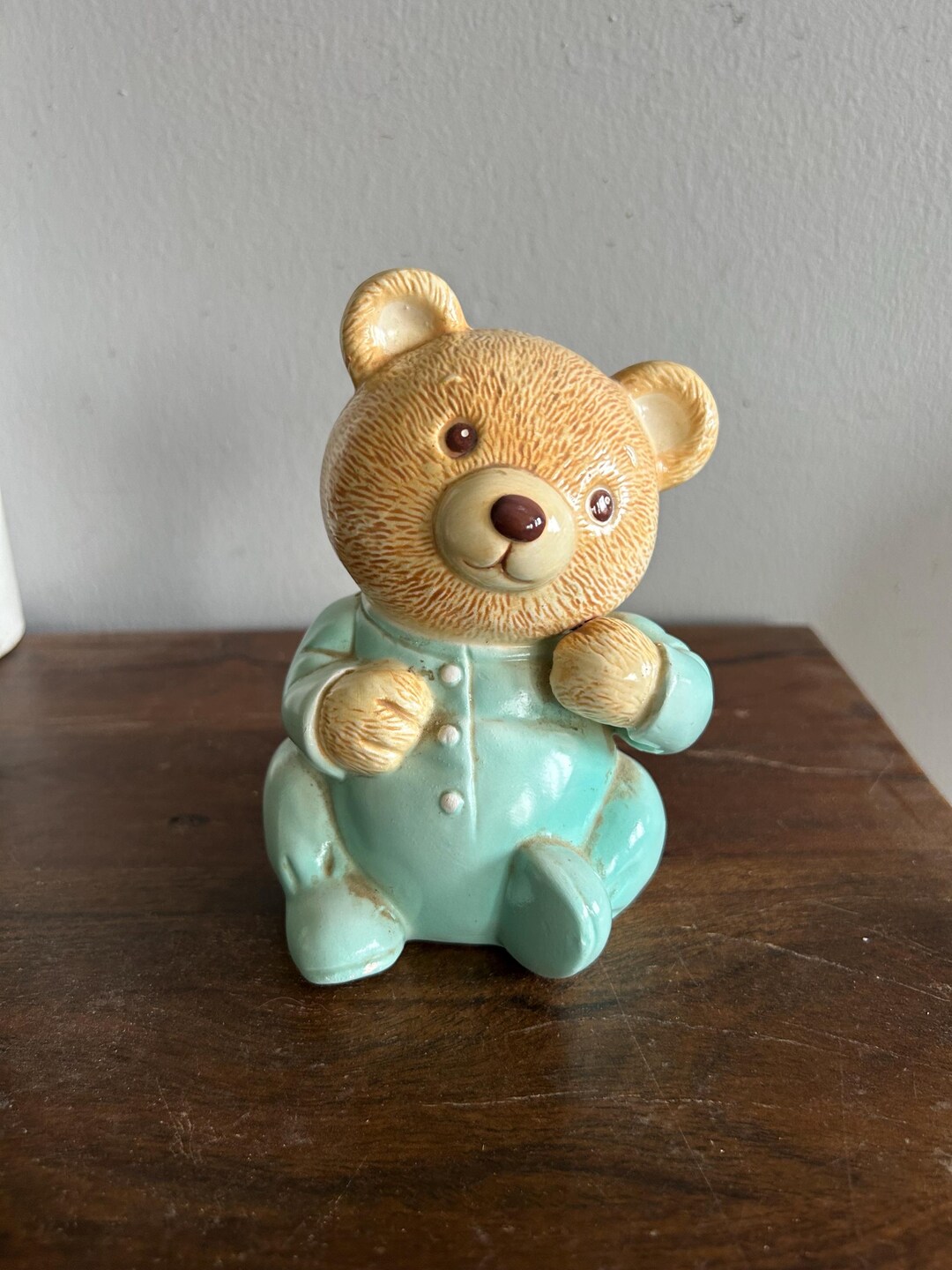 Avon Teddy Bear Bank Ceramic Bear in Blue Pajamas Vintage Baby Shower ...