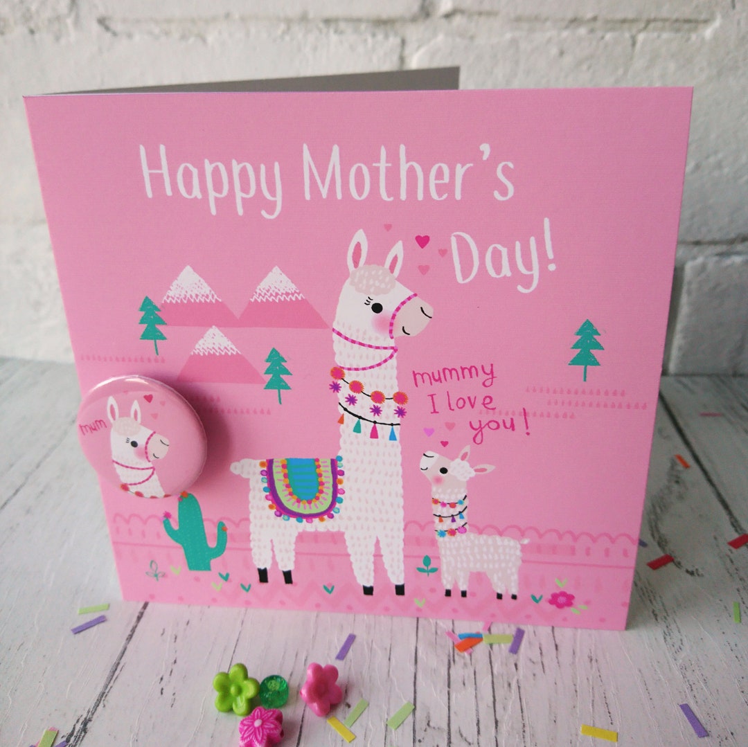 Happy Mother's Day Llama Card With Badge. Llama Card - Etsy
