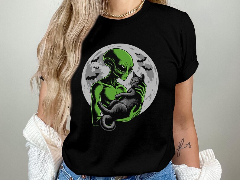Spooky Alien Holding Black Cat PNG: Halloween Clipart (digital Download ...