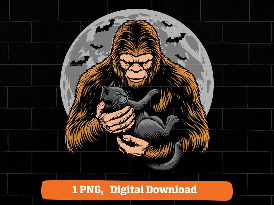 Spooky Bigfoot Holding Black Cat PNG: Halloween Clipart (digital ...