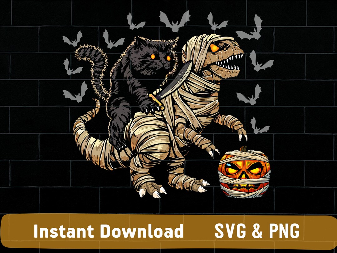 Cat Riding Mummy Dinosaur T Rex Svg, Png, Cat Riding Trex Png, Cat ...