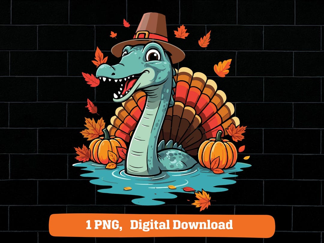 Loch Ness Monster Thanksgiving PNG: Fall Pilgrim Design (digital ...