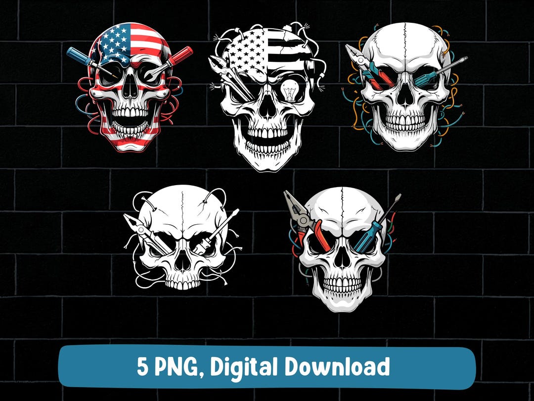 Skull Electrician PNG Bundle, Power Lineman Electric Workers Skulls ...