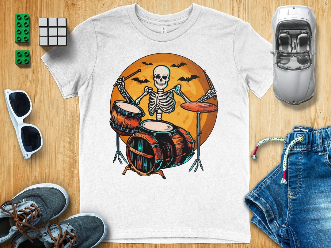 Skeleton Playing Drums Funny Halloween Shirt, Skeleton Drum Shirt ...