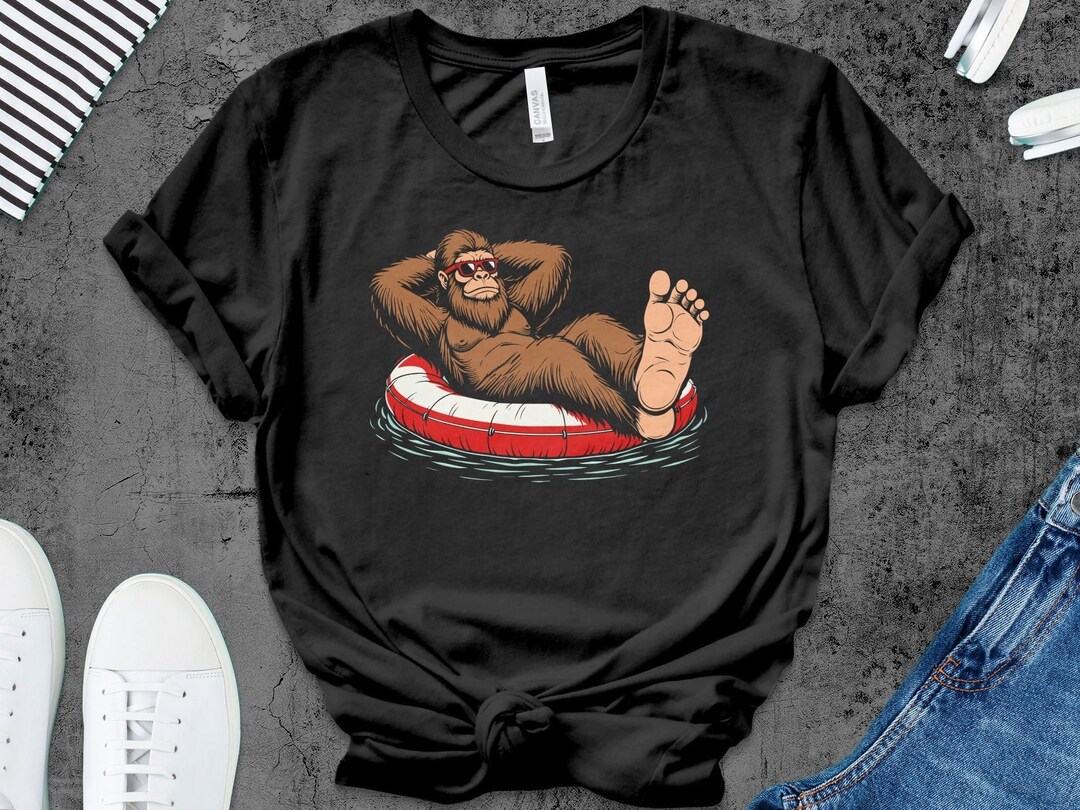 Pool Party Bigfoot Shirt, Sasquatch Pool Party Shirt, Bigfoot Relaxing ...