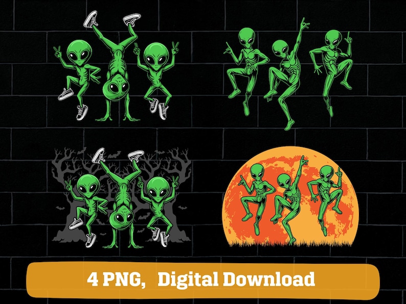 Dancing Alien PNG Bundle: Spooky Halloween Graphics (digital Download ...