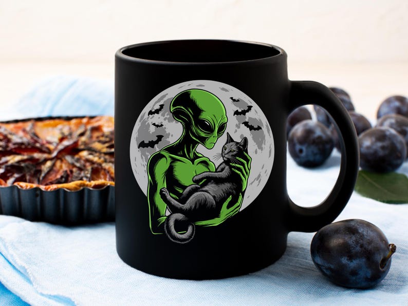 Spooky Alien Holding Black Cat PNG: Halloween Clipart (digital Download ...