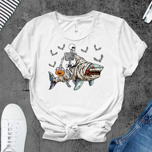 Skeleton Riding Mummy Shark SVG PNG: Halloween Graphic (digital ...