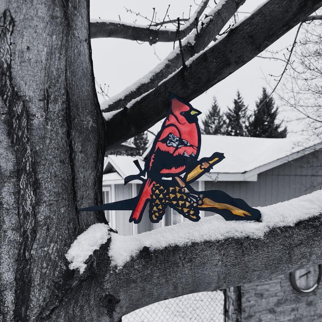 Cardinal Steel Bird With Hand Poured UV Resistant Resin Accent Designs ...