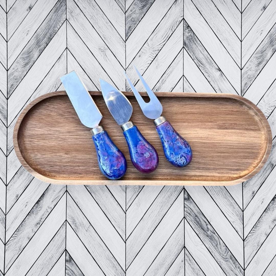 Unique Handmade Resin Cheese Knife Set With Serving Board - Elevate ...