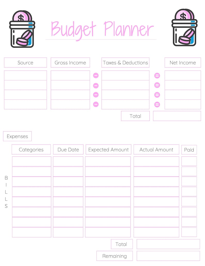 Pink Budget Planner Template - Etsy