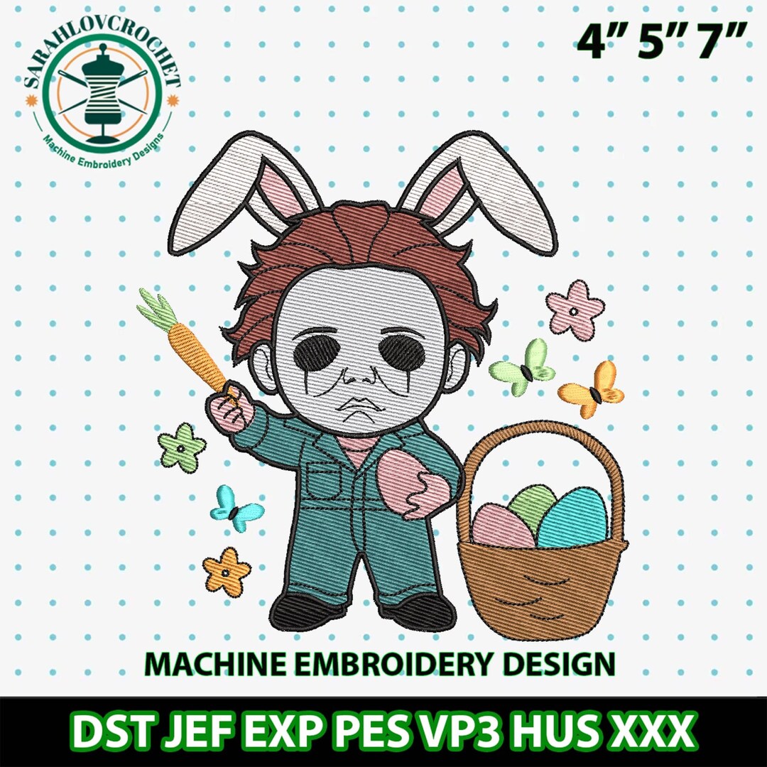 Easter Killer Chibi Cartoon Embroidery Design, Funny Horror Easter ...