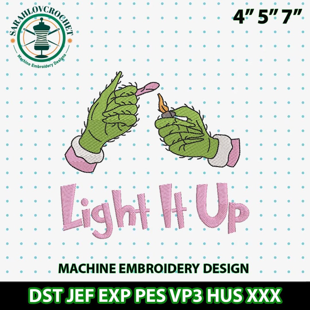 Retro Pink Green Monster Embroidery Design Greench Smoke Weed - Etsy